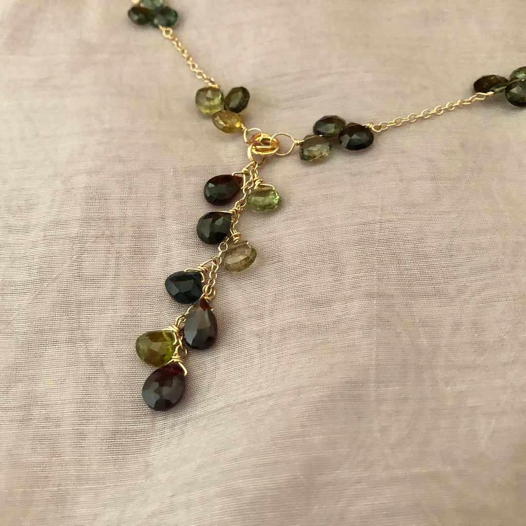 Tourmaline Drop Necklace, Dark Green and Black Tourmaline in 14K Gold ...